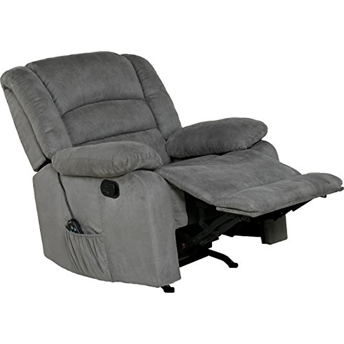 Relaxzen Longstreet Rocker Recliner with Massage, Heat and Dual USB Ports, Microfiber, Gray