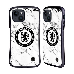 Head Case Designs Officially Licensed Chelsea Football Club White Marble Crest Hybrid Case Compatible with Apple iPhone 15