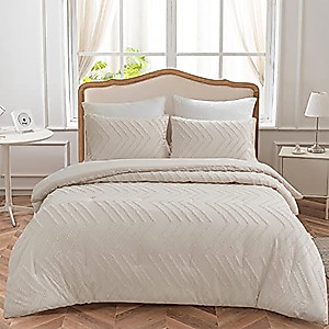 SLEEPBELLA King Comforter Set, Cream Farmhouse Bedding Comforter, Vertical Tufted Design,King Bed Set Lightweight and Fluffy (King,104" W x 90" L, 3 Pieces)