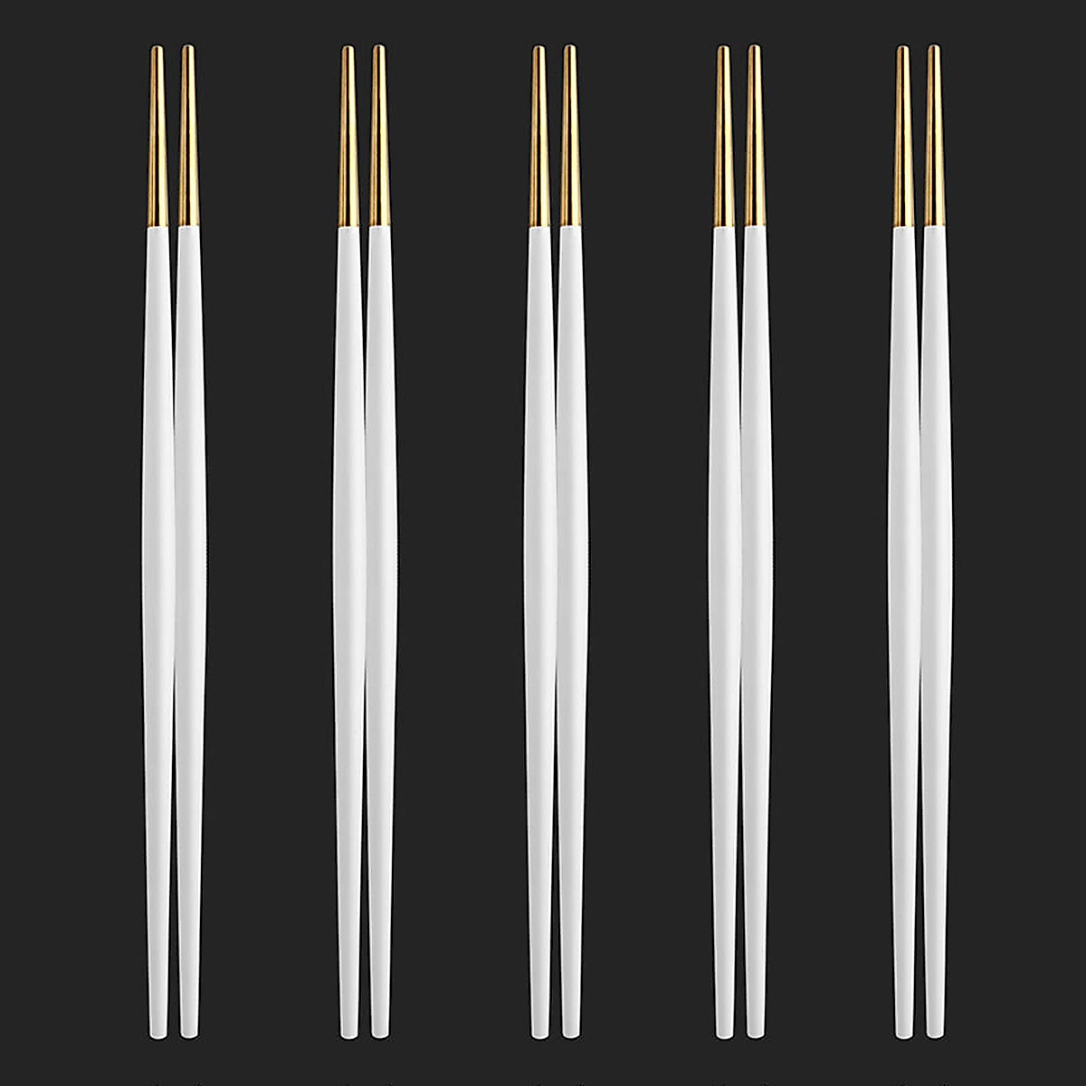 Chanjiso Creative Metal Chopsticks,5 Pairs 304 Stainless Steel Japanese Pointed Sushi Tableware Non Slip Chopsticks Gift… (Five white gold heads)