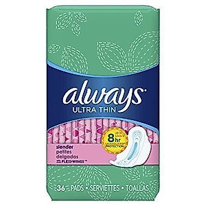 Always Ultra Thin Feminine Pads for Women, Slender FlexiWings, 36 Count