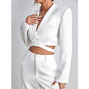 Milumia Women's Shoulder Pad Tie Back Long Sleeve Lapel Crop Wrap Blazer Jacket Outerwear White Medium