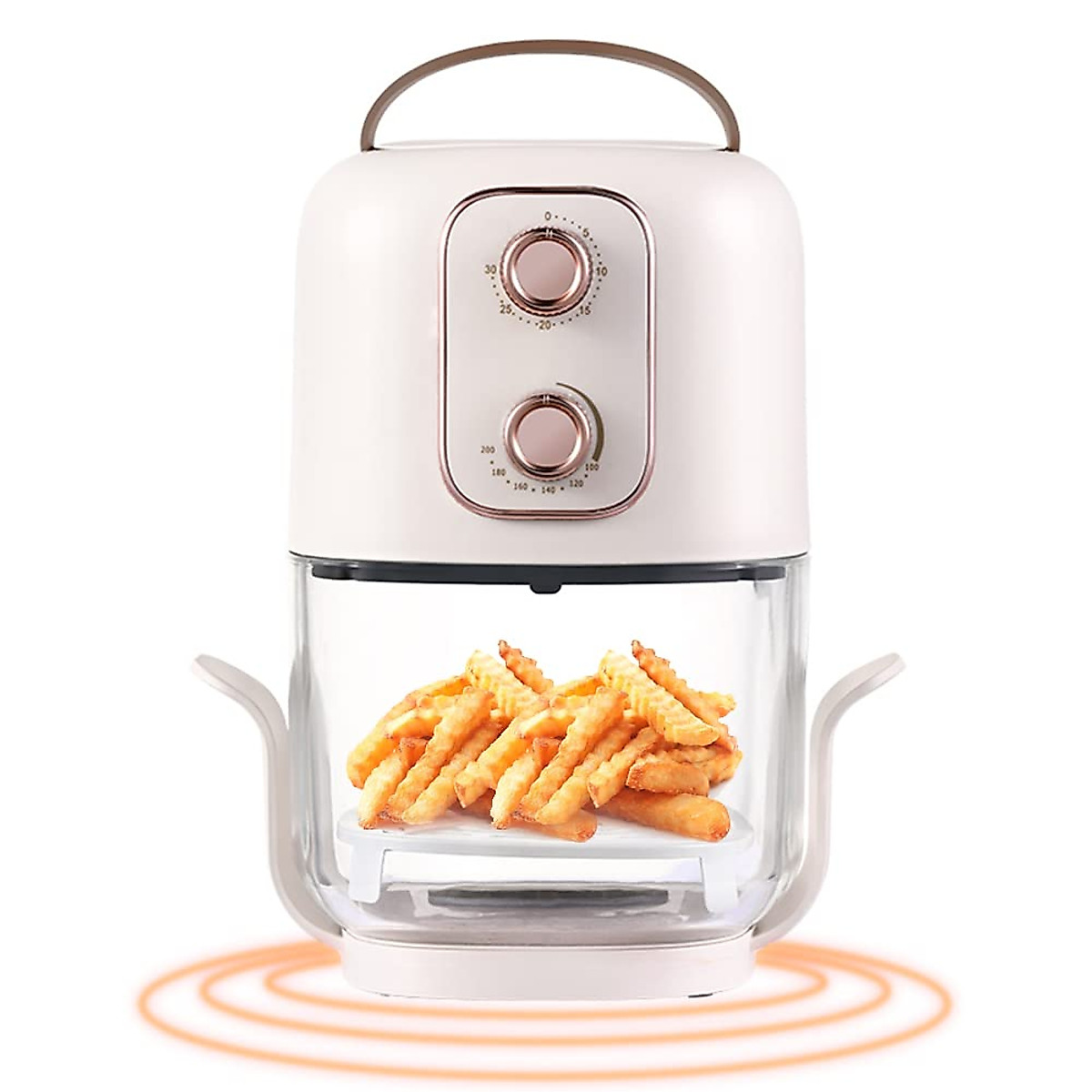 WOOLALA 360° Visible Glass Air Fryer, 2.5-Qt Air Fryers Oven Oil-free Low Fat Cooking, Compact Air Fryer with Automatic Timer and Temperature Control, Great for 1-3 People Use