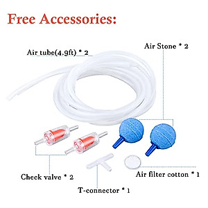 HITOP Dual Outlet Aquarium Electric Air Pump, Whisper Adjustable Fish Tank Aerator, Quiet Oxygen Pump with Accessories for 20 to 100 Gallon (2 outlets)