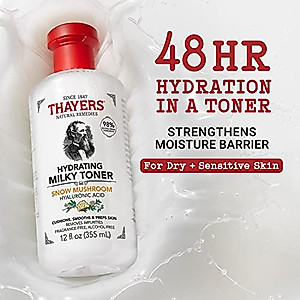 Thayers Milky Hydrating Face Toner with Snow Mushroom, Hyaluronic Acid and Elderflower, Dermatologist Recommended Gentle Alcohol Free Facial Skincare for Dry and Sensitive Skin, Paraben Free, 12 FL oz