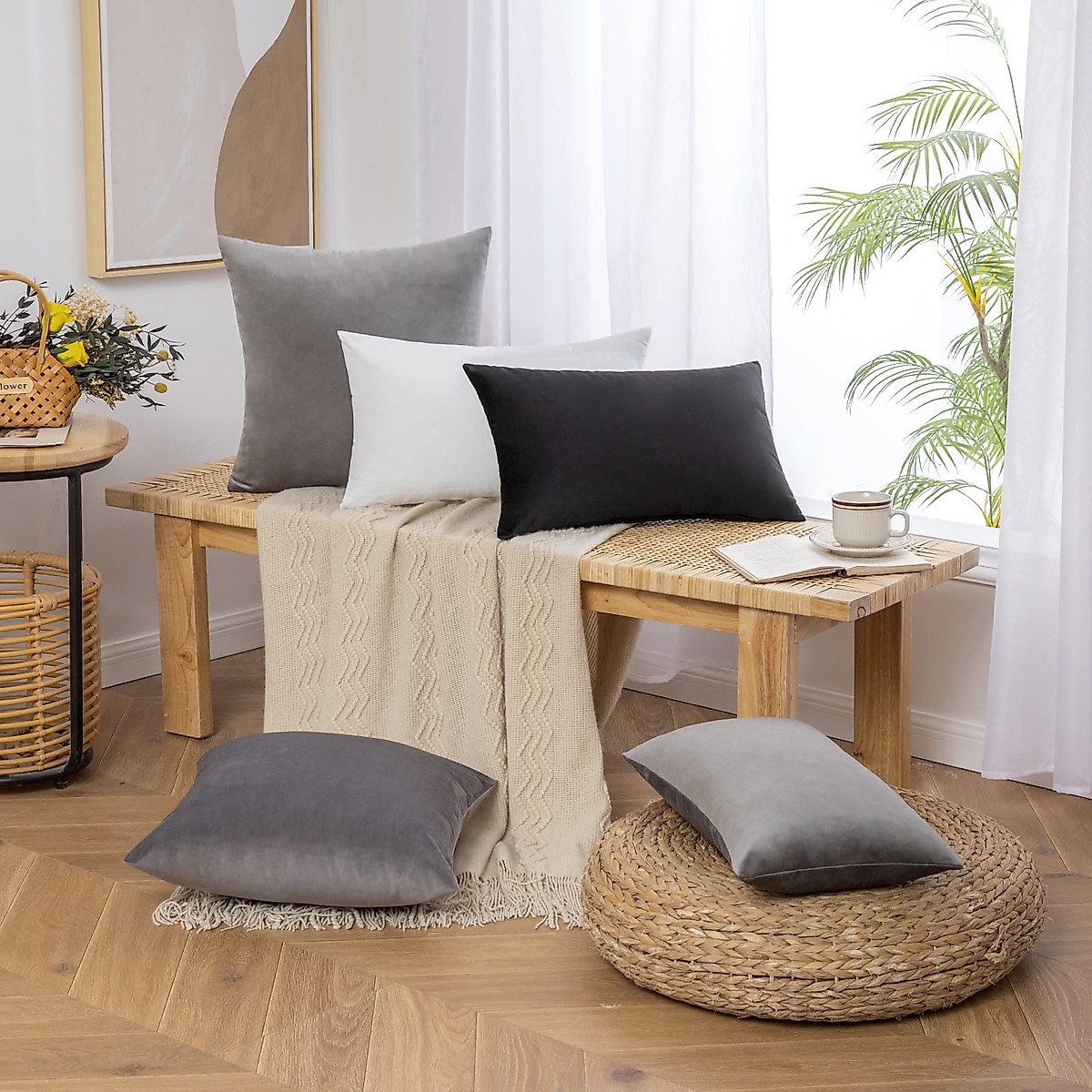 MIULEE Velvet Soft Soild Decorative Square Throw Pillow Cover Cushion Case for Sofa Bedroom Car 12 x 20 Inch 30 x 50 cm