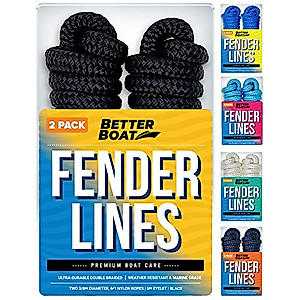 Boat Fender Lines for Boat Bumper Fender Boat Lines Hangers Bag Buoy Marine Rope for Boats or Dock Line Jet Ski Mooring or Small Boating Docking Double Braided Nylon 6 Feet 3/8 inch with Loop 2 Pack