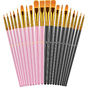 Paint Brushes Set, 20 Pcs Paint Brushes for Acrylic Painting, Oil Watercolor Acrylic Paint Brush, Angled Paintbrushes for Body Face Rock Canvas, Kids Adult Drawing Arts Crafts Supplies, Pink+Black
