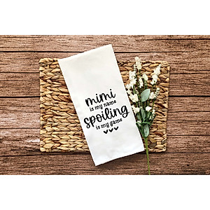 Mimi Set of 3 Kitchen Towels 100% Cotton Flour Sack Black White Funny Cute Dish Tea Hand Towel Dog Themed Home Kitchen Decor Gift for Grandma