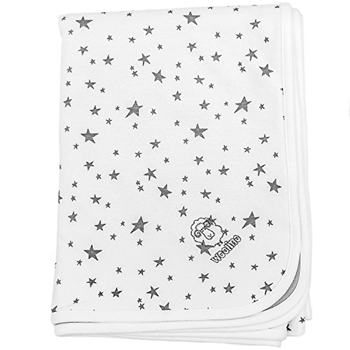 Woolino Toddler Blanket - Merino Wool and Organic Cotton Baby Blanket for Girls and Boys - 4 Season - 52.5” x 40” - Gray Stars