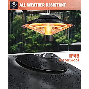 Hanging Patio Electric Heater, 1500W Outdoor Indoor Infrared Heater with 2 Adjustable Modes, Ceiling Mounted Outside Electric Heater, IP45 Waterproof, Black