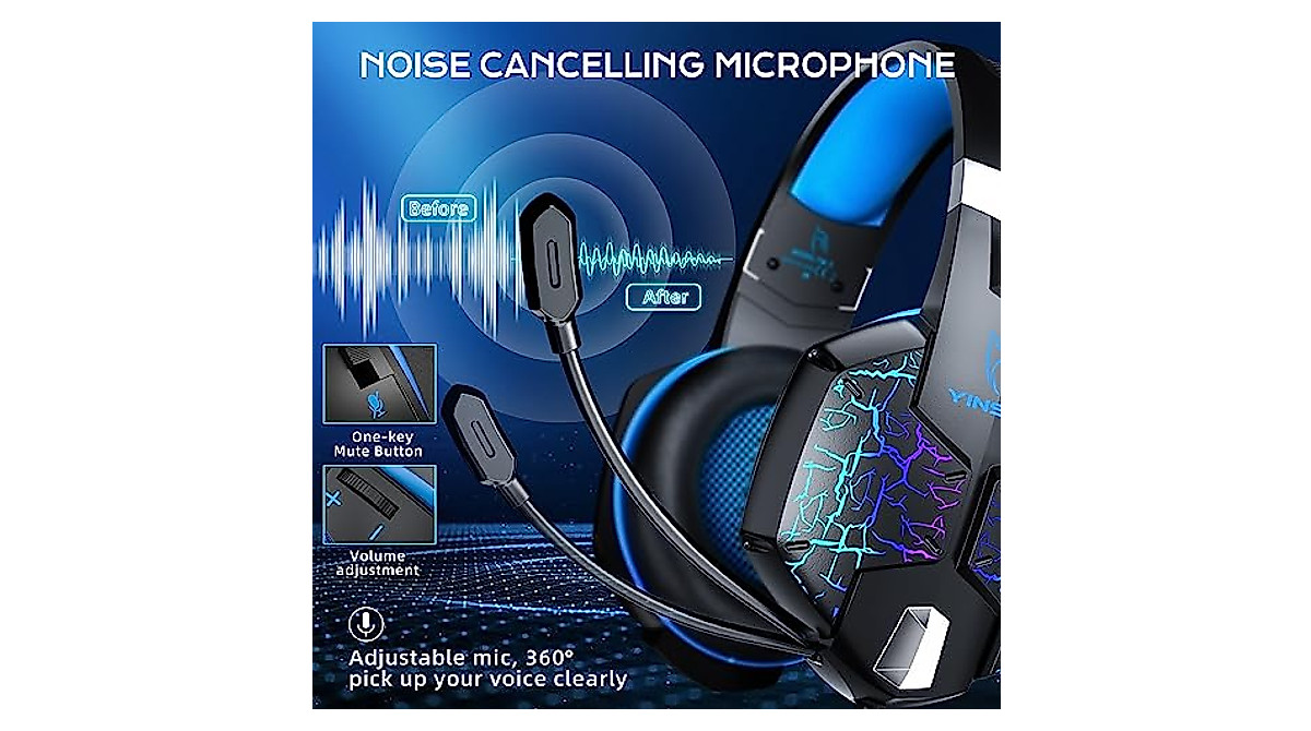 YINSAN Gaming Headset - Surround Sound & Noise-Cancelling