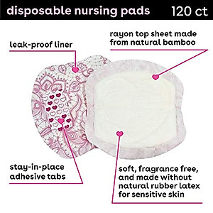 Bamboobies Disposable Nursing Pads for Breastfeeding & Sensitive Skin, Super-Absorbent Milk Proof Pads, Perfect Baby Shower Gifts, 120 Count