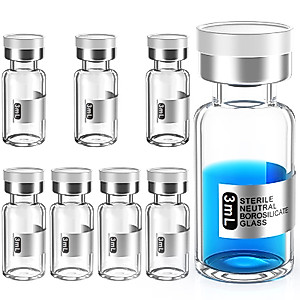 Biomed Solutions Empty Sterile Vial Sealed with Butyl Rubber Stopper and Flip Top Closure,Type 1 Borosilicate Glass Tubing,Individually Packed (3mL 8Pcs)