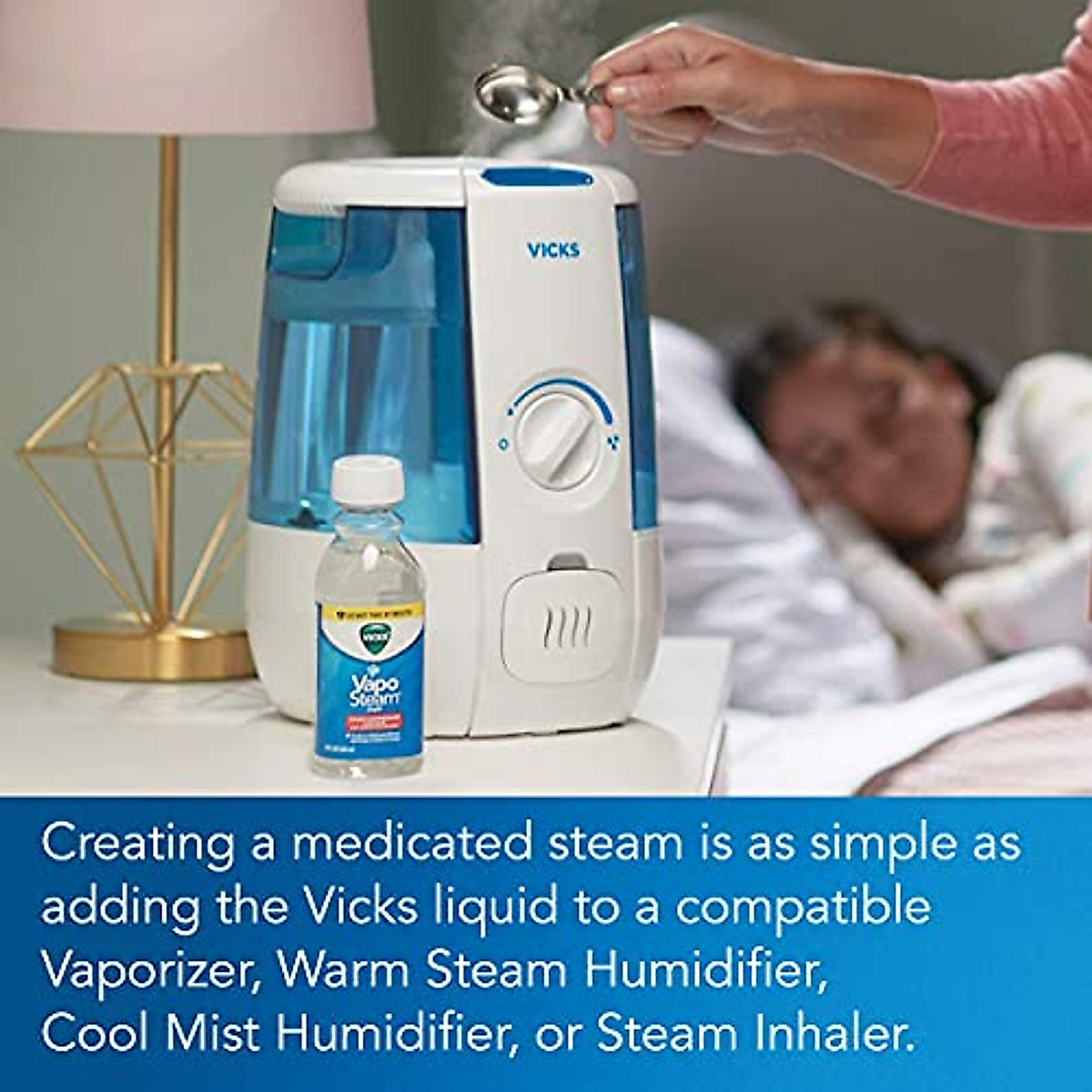Vicks VapoSteam Medicated Liquid with Camphor, a Cough Suppressant, 8 Oz – VapoSteam Liquid Helps Relieve Coughing, for Use in Vicks Vaporizers and Humidifiers
