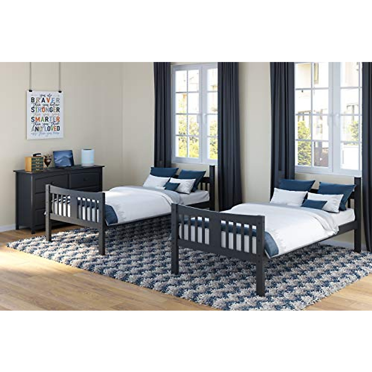 Storkcraft Caribou Twin-over-Twin Bunk Bed (Gray) – GREENGUARD Gold Certified, Converts to 2 individual twin beds