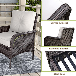 INTER HUT 4-Piece Outdoor Furniture Set - PE Rattan Wicker Loveseat, 2 Chairs, and Steel Table Conversation Set for Patio, Backyard, Poolside and Lawn