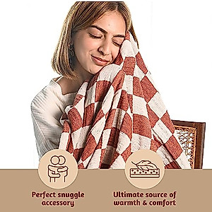 Folkulture 100% Cotton Throw Blanket, Rust Checks, 50x60in, Soft, Lightweight, Travel, Napping, All Seasons, Machine Wash