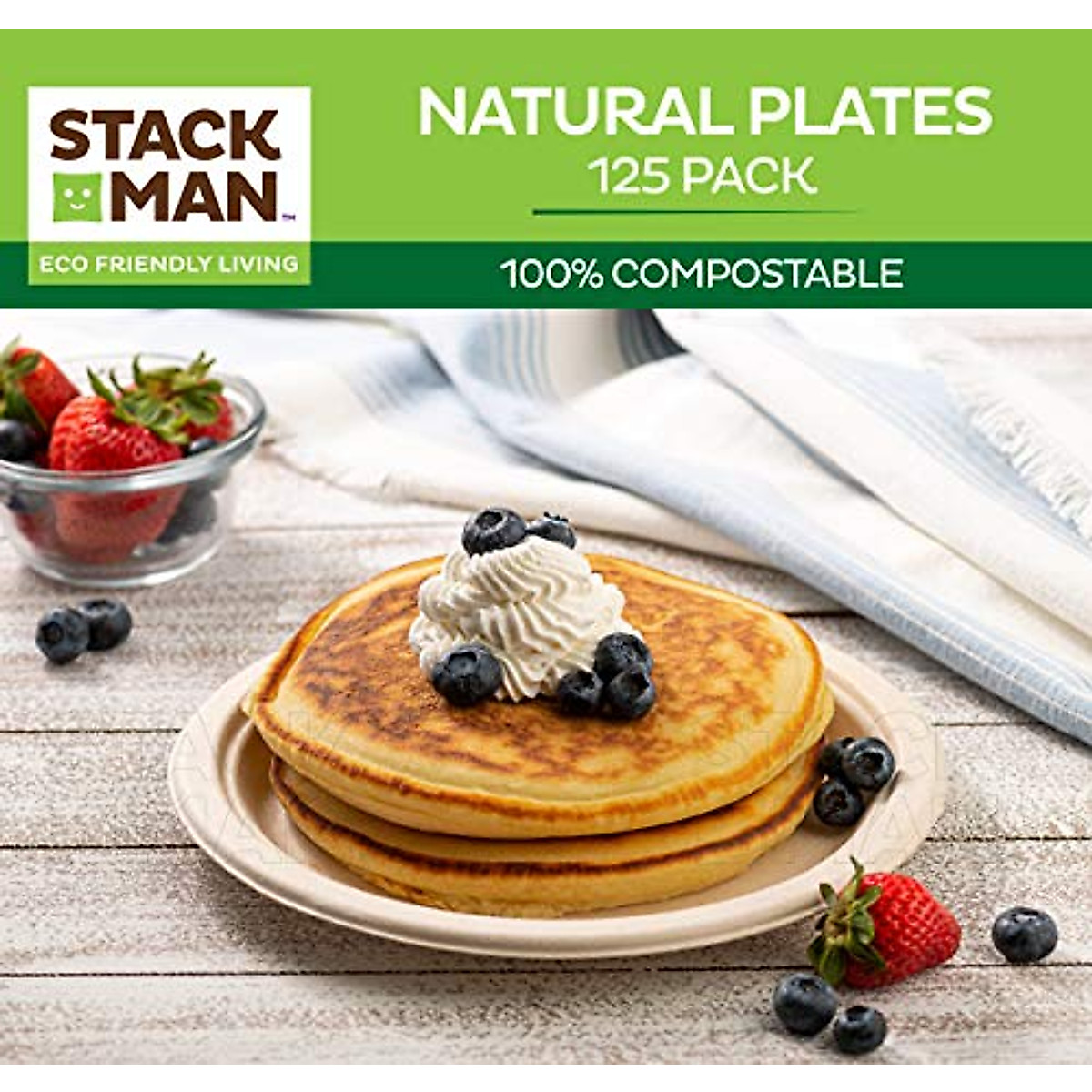 100% Compostable 12 oz. Paper Bowls [125-Pack] Heavy-Duty Quality Natural Disposable Bagasse, Eco-Friendly Biodegradable Made of Sugar Cane Fibers