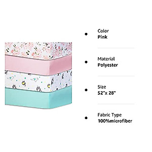bimocosy Fitted Crib Sheets Girl 4 Pack, Size 28"x 52" for Standard Crib and Toddler Mattresses, Super Soft Breathable Microfiber Baby Crib Mattress Sheet, Floral/Elephant/Pink/Light Green
