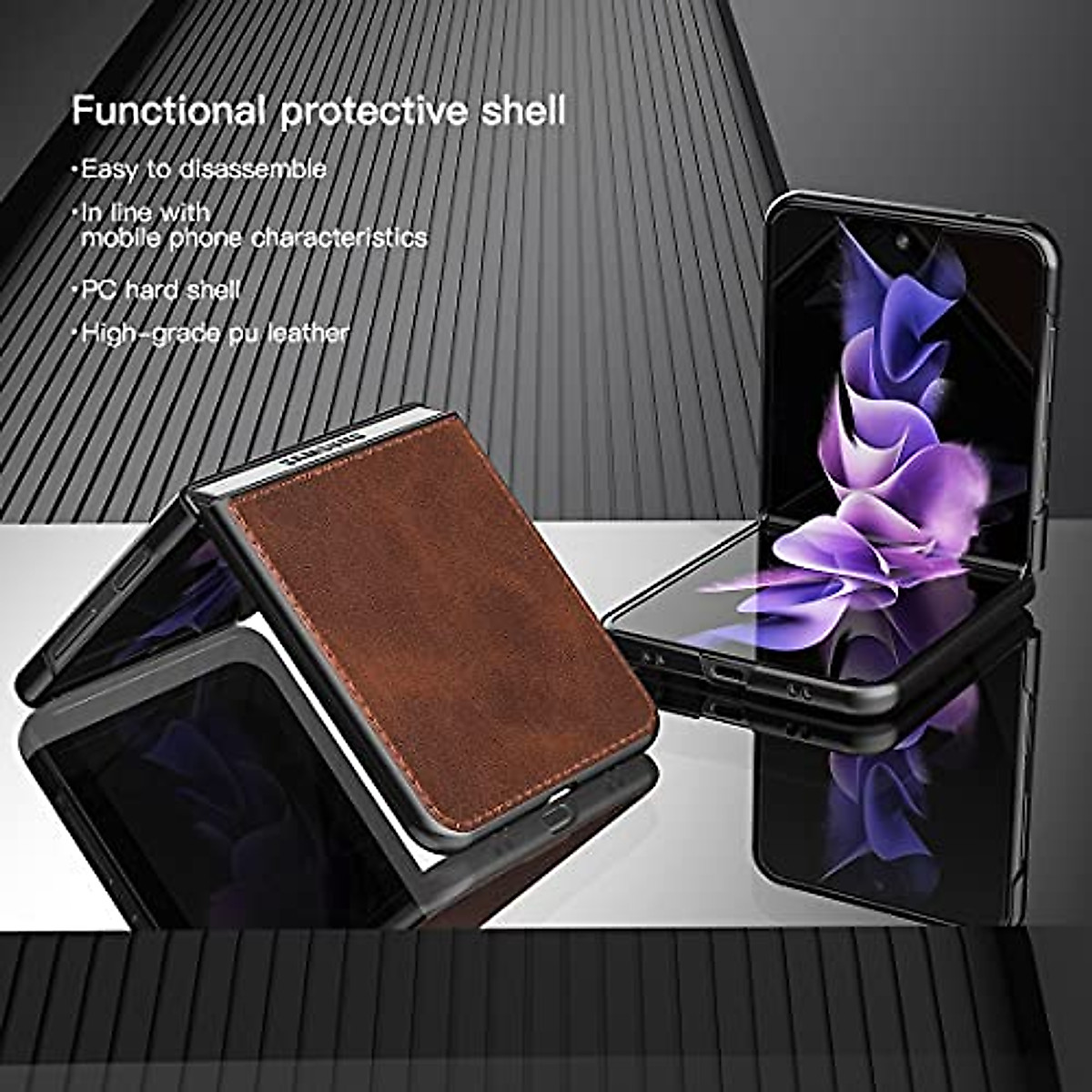 Foluu for Samsung Galaxy Z Flip 3 5G Case, Galaxy Z Flip 3 5G Leather Case, PU Leather + Hard PC Shell Ultra Thin Slim Durable Protective Phone Case Cover for Samsung Galaxy Z Flip 3 5G 2021 (Brown)