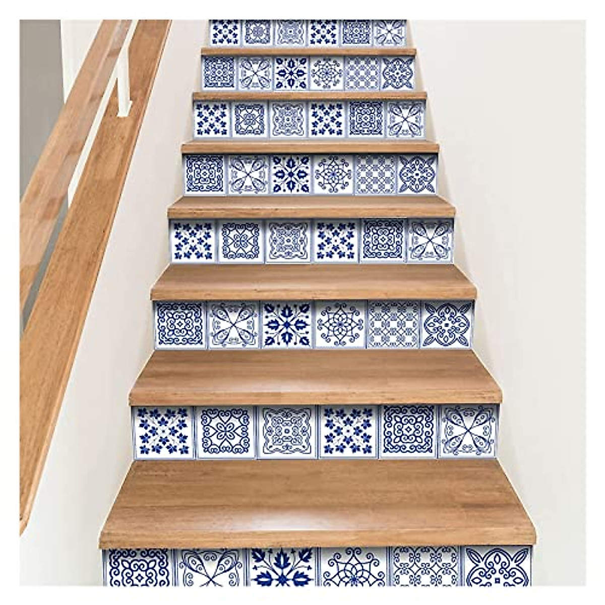 Tile Stickers Simple Blue White Stick on Tiles Bathroom PVC Self Adhesive Wall Tiles Kitchen Stick on Wall Tiles Waterproof Peel and Stick Floor Tiles Self Adhesive Tiles for Walls (Size : 15x15x10pc