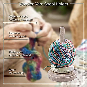 AnNafi® Wood Yarn Holder with Twirling Mechanism Classic | Classic Wooden Spinning Yarn & Thread Holder | Knitting Embroidery Accessory Gift | Craft & Sewing Supplies | Yarn Organising Tool For Granny