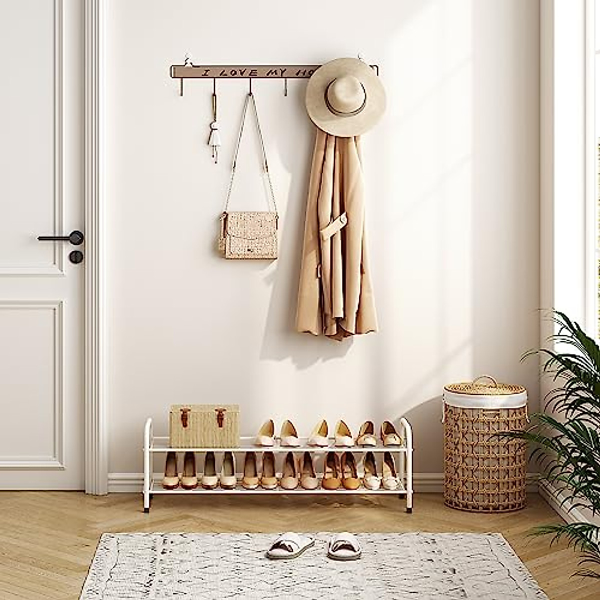 Hoctieon 2 Tier Shoe Rack for Closet, Shoe Rack FreeStanding, Entryway Shoe Shelf, Shoe Storage Organizer, Durable Mesh Style Shoe Rack, White