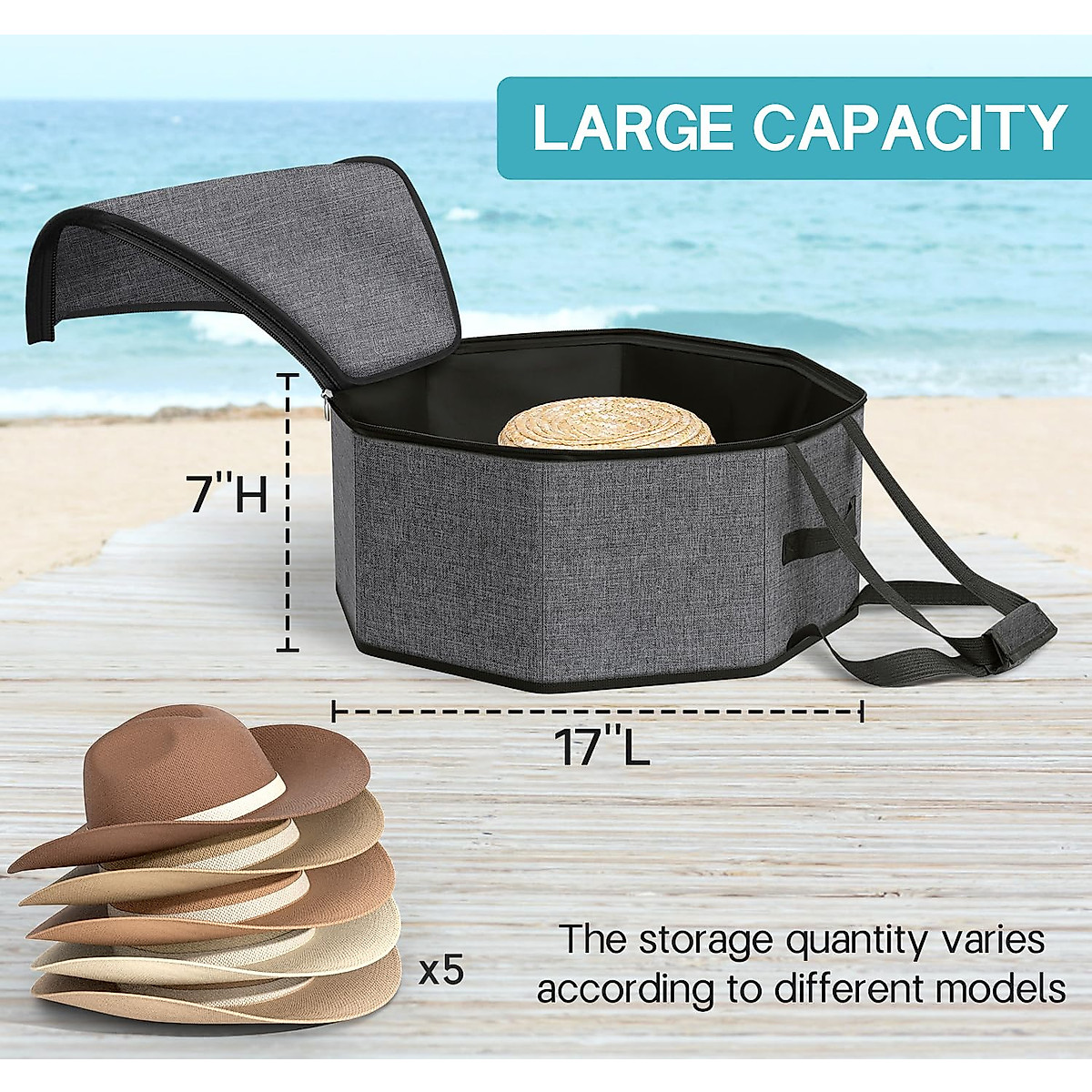 SLEEPING LAMB Hat Box for Travel and Storage, Collapsible Hat Case Cowboy Cap Hat Organizer for Closet with Handles Hat Boxes for Men and Women Storage Large Hat Bag Carrier with Cardbord, Grey