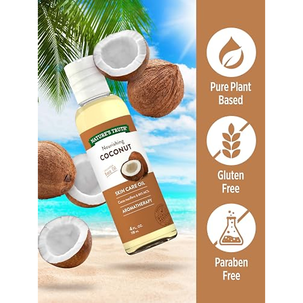 Nature's Truth Coconut Oil Liquid for Skin | 4 oz | Unscented Base Oil | Paraben Free