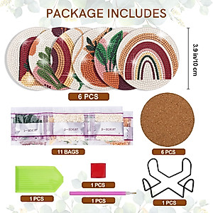 Temlum 6 Pcs Diamond Painting Coasters with Holder, Abstract Plants Coasters Diamond Art Kits for Beginners, Adults Small Diamond Painting Kit Art Craft Supplies