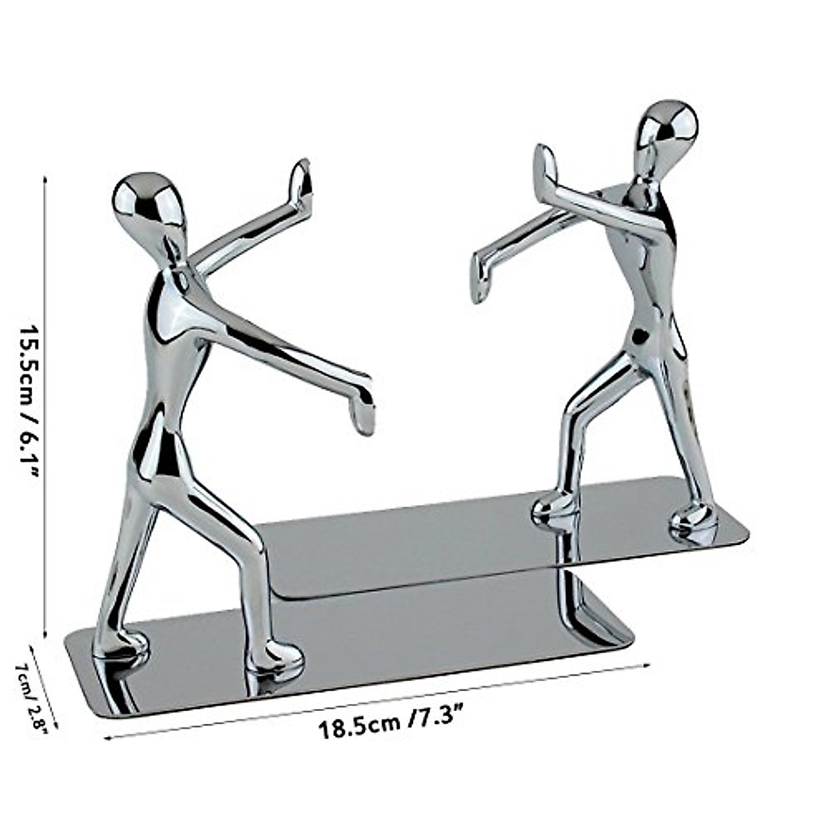Winterworm Fashion Creative Stainless Steel Decorative Small Humanoid Bookend Pair Kung Fu Kungfu Man Book Organizer Metal Bookends Book end Book File Home Office Library Decoration Birthday Gift
