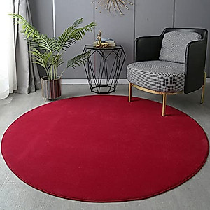 LIKETN Solid Round Area Rugs Ultra Soft Cozy Living Room Bedroom Coral Fleece Non-Slip Carpet Bathroom Mats Circular Modern Home Décor Runners Indoor Outdoor Rug Red 3.3' X 3.3'