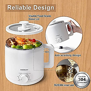 MOOSUM Mini Electric Hot Pot, Fast Cooker for Ramen/Soup, Stainless Steel with Over-heating Protection, Perfect for Student & Single, 1.5L