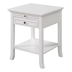 Convenience Concepts American Heritage Logan 1 Drawer End Table with Pull-Out Shelf, White, 18 in x 18 in x 24 in