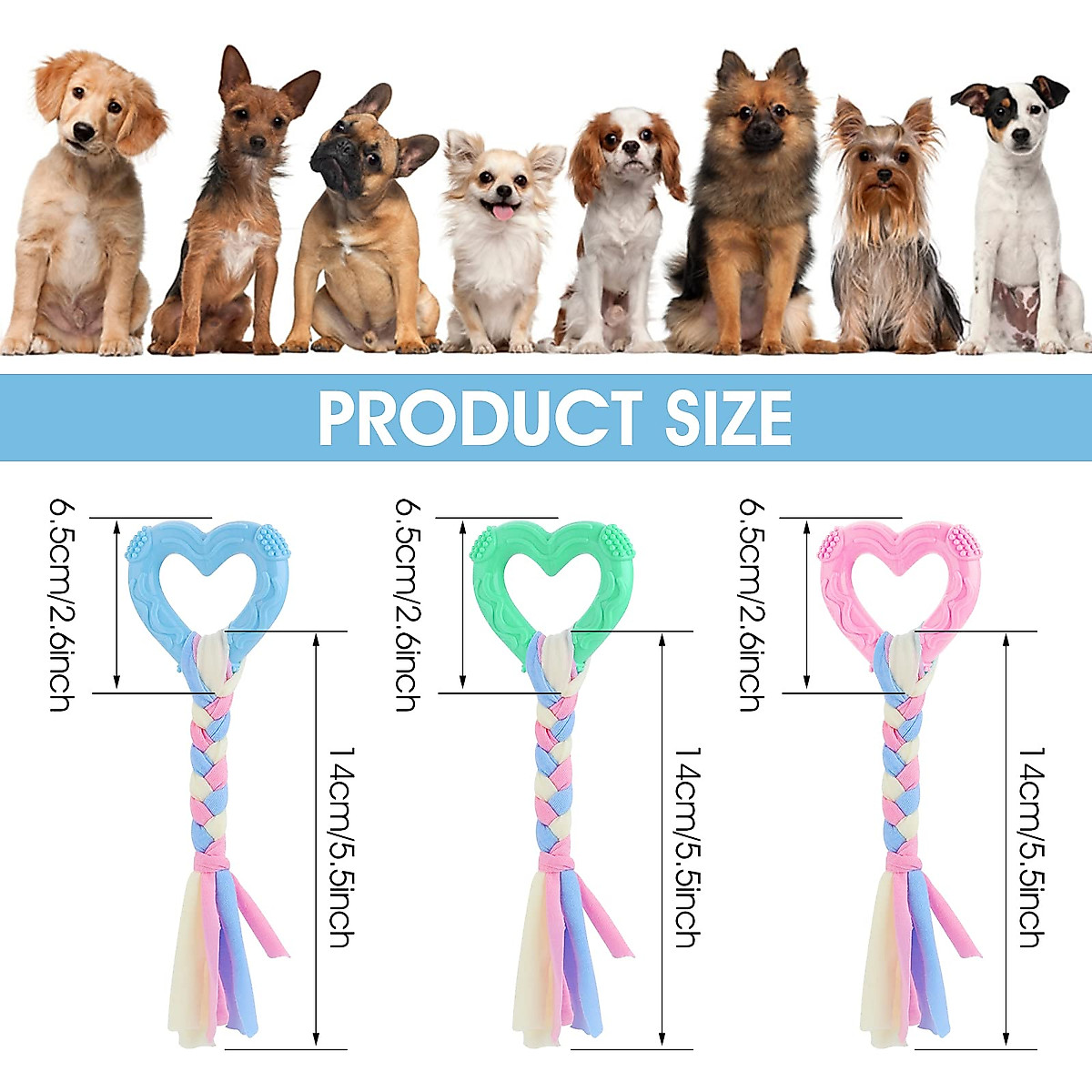 cobee Puppy Toys for Teething Small Dogs, 3 Pcs 360° Deep Clean Small Dog Heart Shaped Chew Ring with Cotton Ropes Interactive Pet Toys for Small Dogs, Oral Teeth Soothes Itching for 2-8 Months Dogs