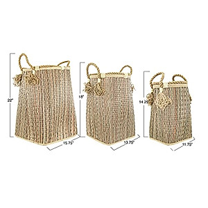 Creative Co-Op 14.25", 18" & 22" Handwoven Seagrass Handles & Tassels (Set of 3 Sizes) Baskets, Multicolor