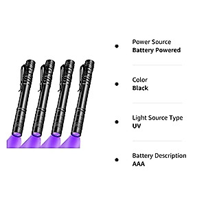 Honoson 4 Pieces UV Black Light Flashlight Small Blacklight Flashlights Pen Lights for Leak, Pet Urine, Hotel Inspection, Dry Stain and Dye Detector, 5.2 Inches Long