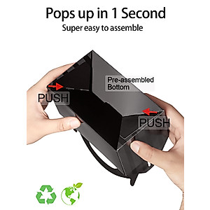 Happyhiram Black 50 CT 6 Inch Candy Boxes Party Favors Stripes Paper Cookie Gift Bags with Handles Gable Boxes Goodie Snack Bags for Graduation Birthday Party