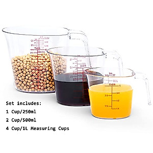 NPYPQ 3 Piece Measuring Cup Set, Includes 1-Cup, 2-Cup, and 4-Cup Clear Plastic Liquid Measuring Cups Easy to Read, Essential Kitchen Tools
