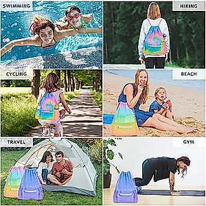 Mesh Drawstring Backpack, Large Sports Gym Bag for Women Kids with Pocket and Zipper Sackpack for Beach Yoga Football Soccer (Blue)