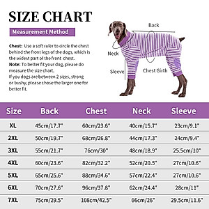 Large Dogs Pajamas, Stripes Cotton Stretchable Dog Jumpsuit, 4 Legs Lightweight Dog Onesie Pjs Clothes Apparel with Zipper Closer and Elbow Pads, Full Coverage Large Breed Dogs Anti-Shedding Suit