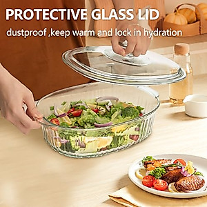 Luvan 2.8L/3Qt Glass Casserole Dish with Lid, Ribbed Oval Glass Baking Dish for Oven & Microwave, Clear Lead-Free Covered Casserole Cookware, Versatile Deep Glass Food Container for Baking, Cooking