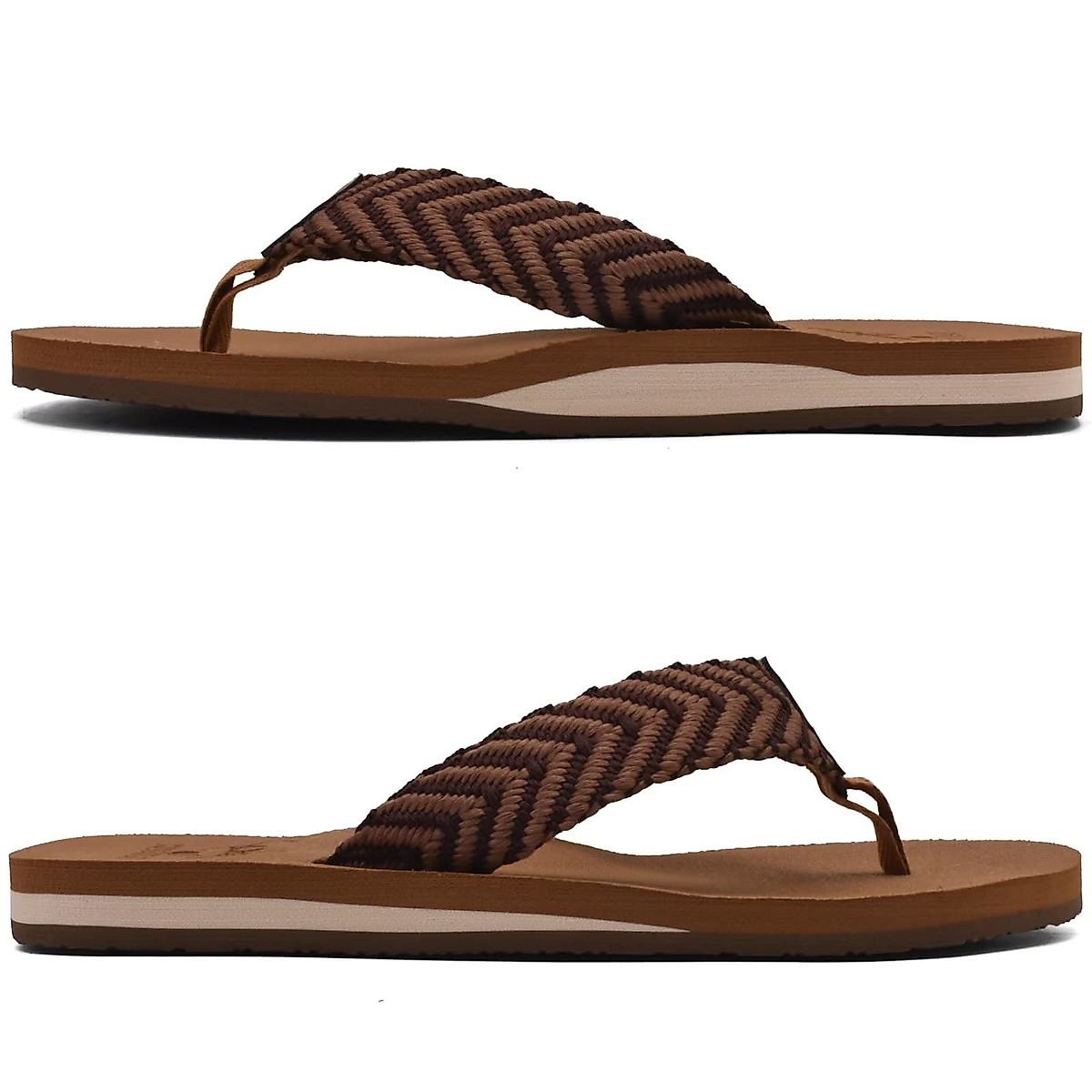 KuaiLu Men's Yoga Mat Leather Flip Flops Thong Sandals with Arch Support Khaki Brown Size 10