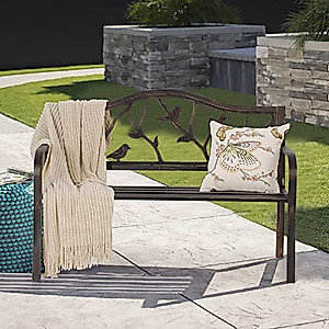 Sophia & William Outdoor Garden Park Bench Patio Metal Bench, Steel Frame Bench with Backrest and Armrests for Porch, Lawn, Balcony, Backyard and Indoor, Bronze