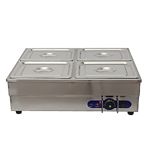 INTSUPERMAI 4 Pots Electric Commercial Food Soup Warmer Canteen Buffet Steam Heater Stainless Steel 110V 1500W 1/2GN x4 pan 12''*8.7''*4'' 4 inch/10cm deep for Catering and Restaurants