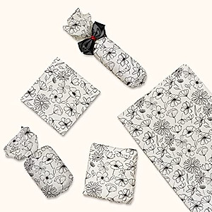 Black and White Floral Printed Tissue Paper - Decorative Tissue for Decoupage - Spring Tissue Paper | 24 Sheets 20" x"30"