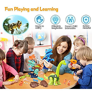 HAFUZIYN Dinosaur Toys for Kids, 4 Pack Take Apart Dinosaur Toys with Electric Drill for 3 4 5 6 7 8Year Old Boys and Girls, STEM Construction Building Play Toy for Christmas Birthday Gifts