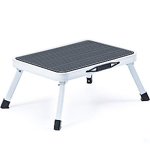 KINGRACK Step Stool, Folding One Step Ladder with Non-Slip Rubber Mat, Lightweight Steel Kitchen Stool, 330LBS