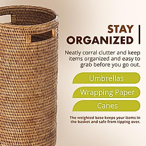 Kouboo 1060070 La Jolla Rattan Round Umbrella Stand with Water Catch, Honey Brown